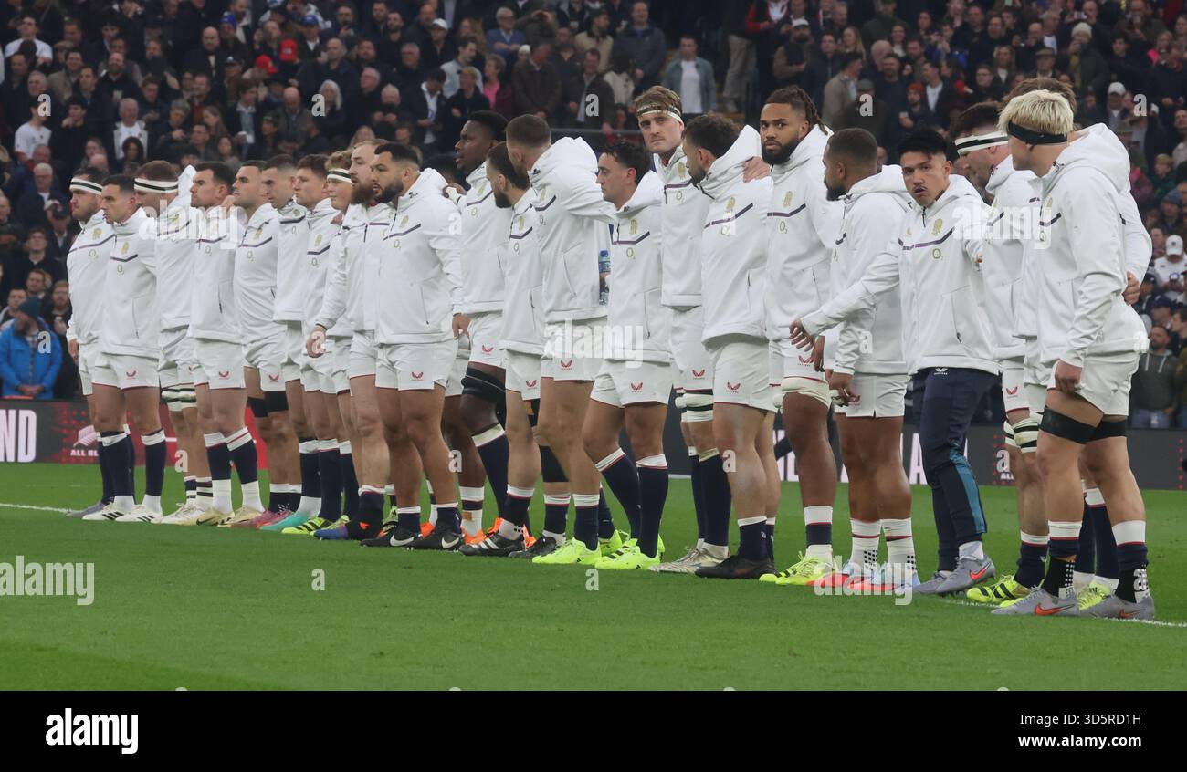 England Team lining up for the New Zealand Haka during Quilter Nations ...