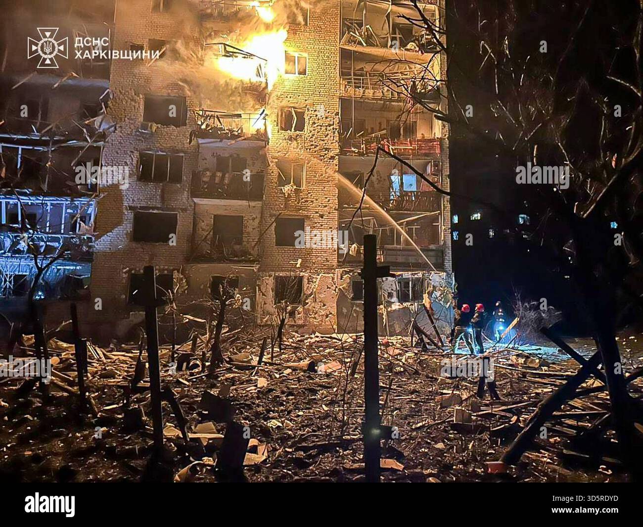 In this photo provided by the Ukrainian Emergency Service, emergency ...