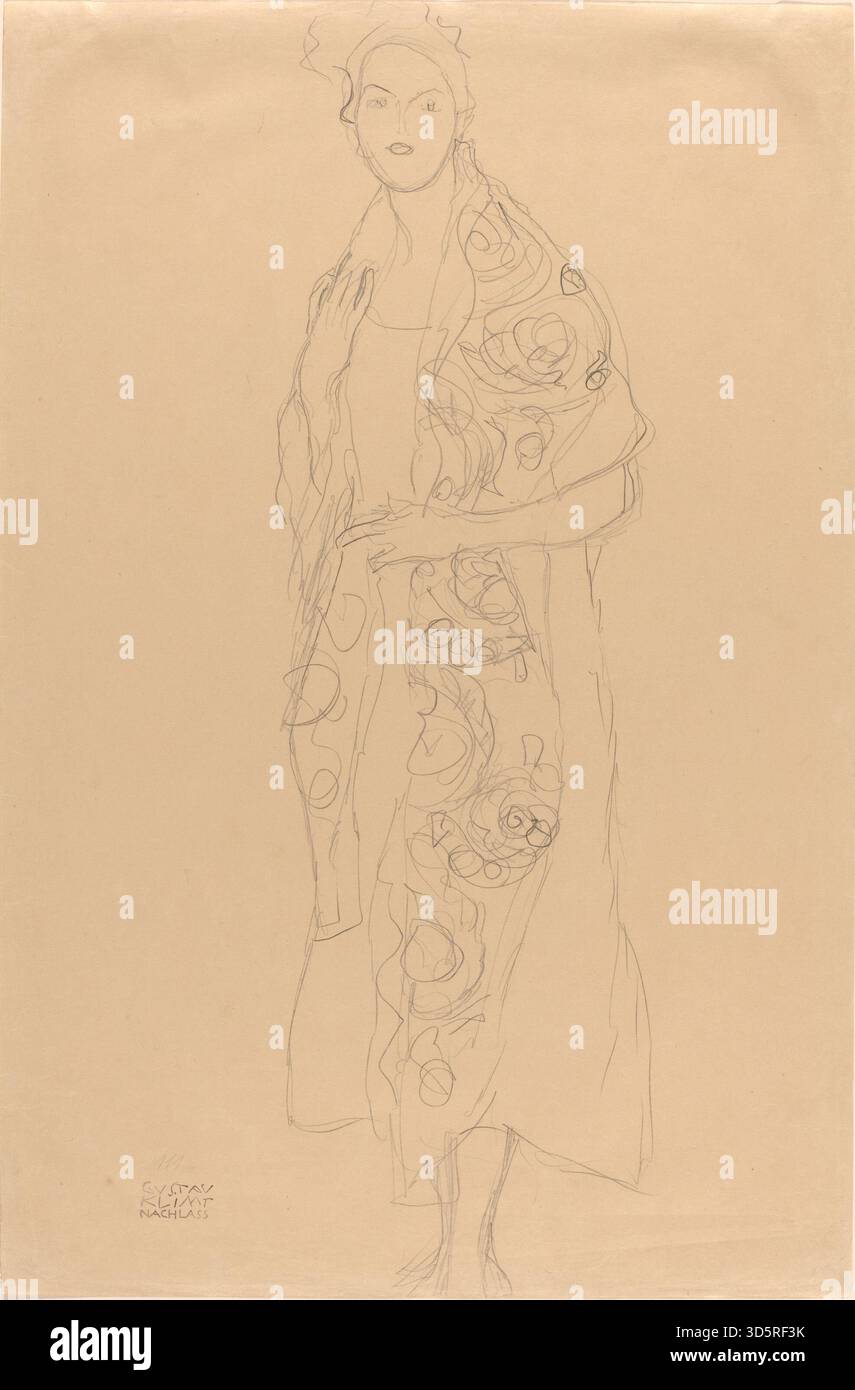 Portrait by Gustav Klimt, circa 1910, showing a woman in graphite with ...