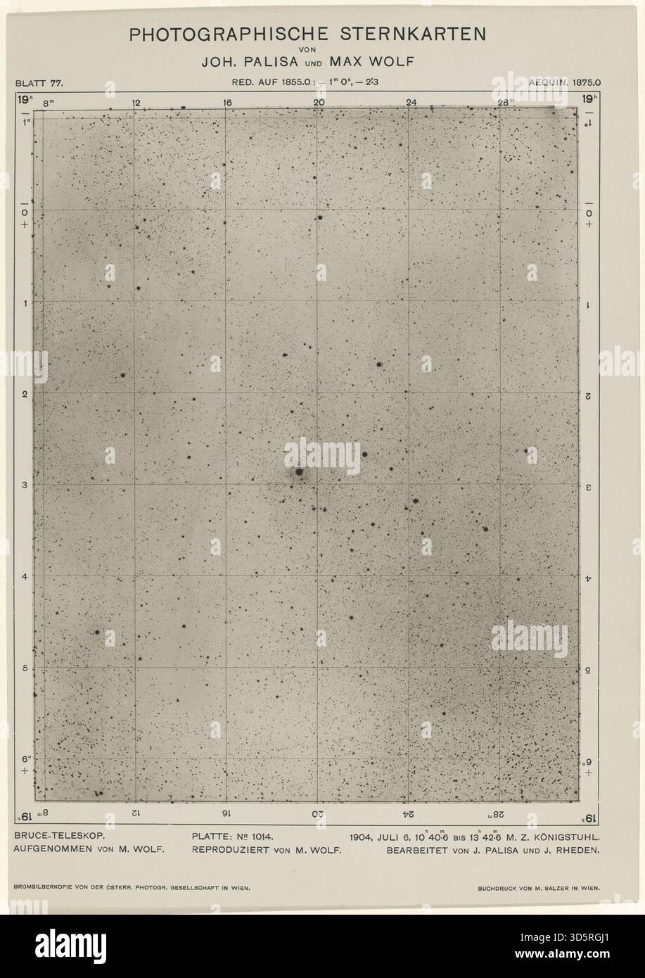 Photographic star chart by Max Wolf and Johann Palisa from July 6, 1904 ...