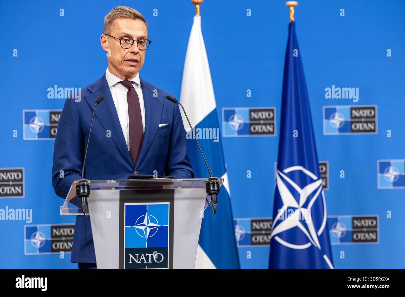 Finland's President Alexander Stubb addresses the media after a meeting ...