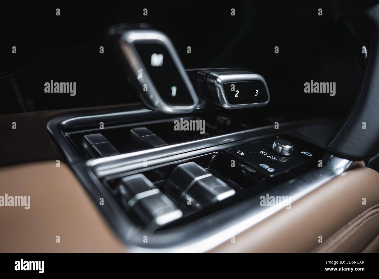 Luxury car center console with dual digital gear selectors Stock Photo ...