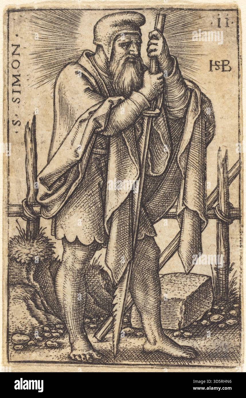 Engraving by Sebald Beham showing a figure named Simon, featuring ...