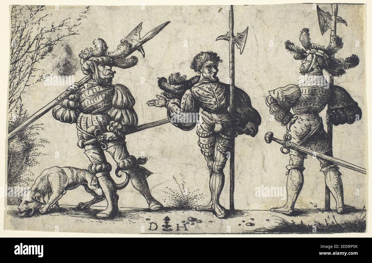 This etching by Daniel Hopfer depicts three German soldiers holding ...