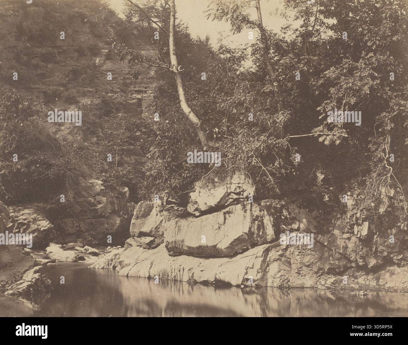 River scene painting by GB Gething circa 1855, depicting flowing water ...