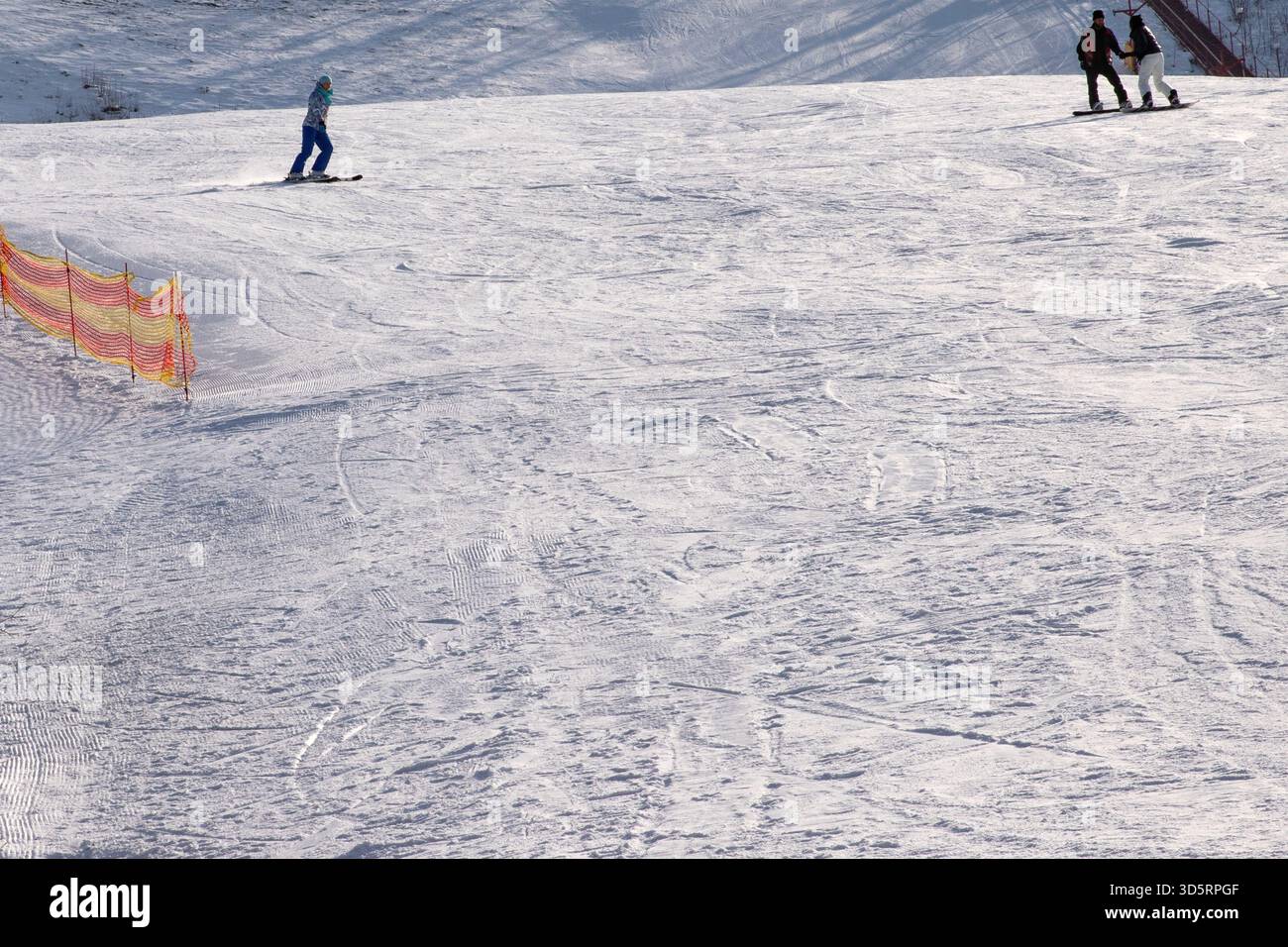 Skier on snowy slope at Poltava winter resort in Ukraine on January 5 ...