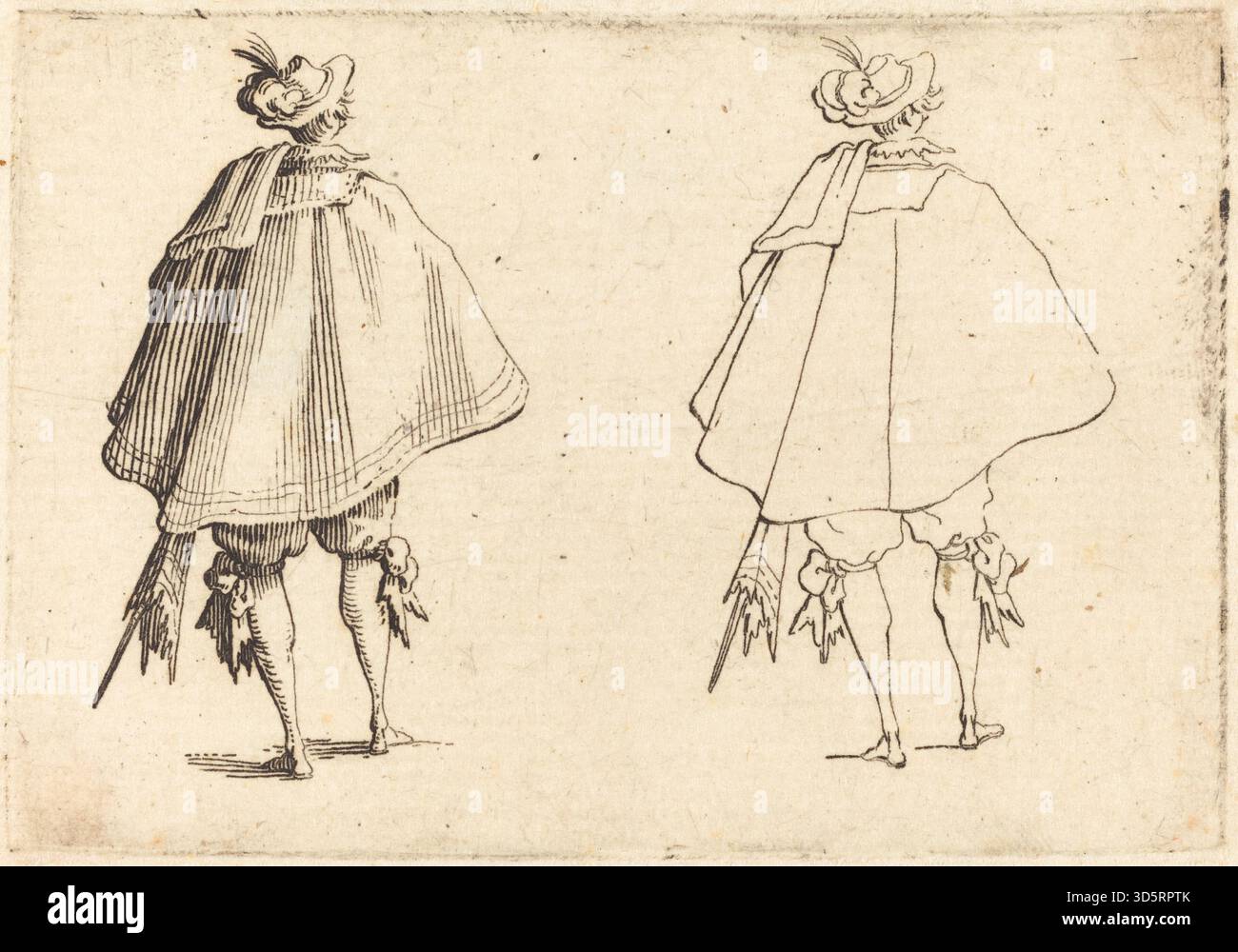 Jacques Callot's 1617 etching showing a gentleman in a large mantle ...