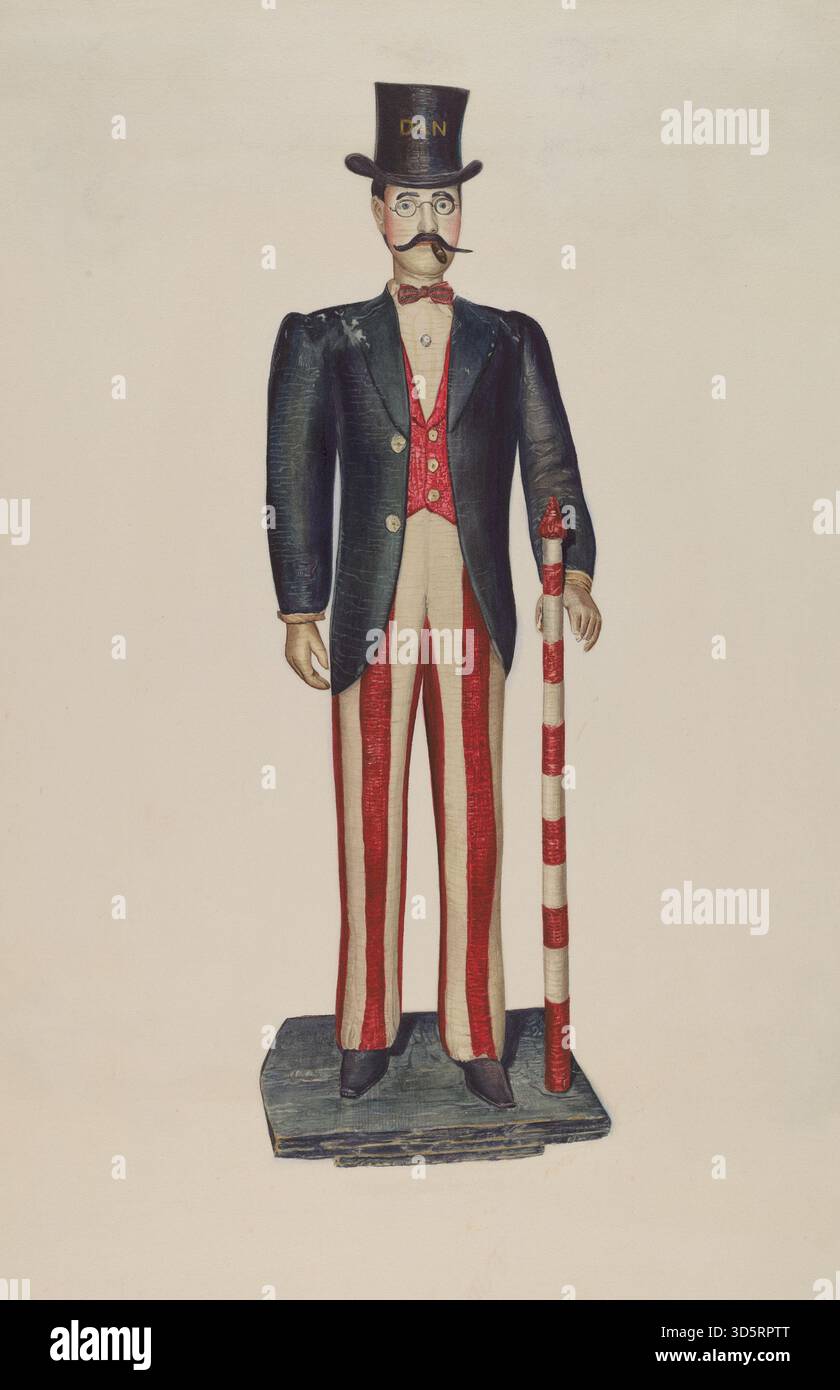 This 1937 Dapper Dan store figure by Helen E. Gilman depicts a carved ...
