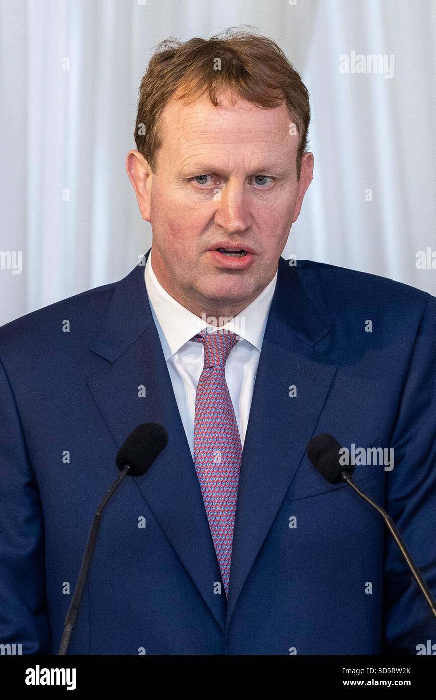 Home Affairs and Migration Jim O'Callaghan speaking during a press ...