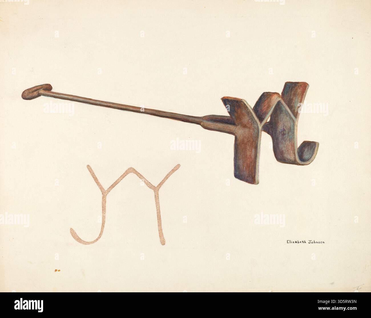 A circa 1942 branding iron by Elizabeth Johnson, depicting a metal ...