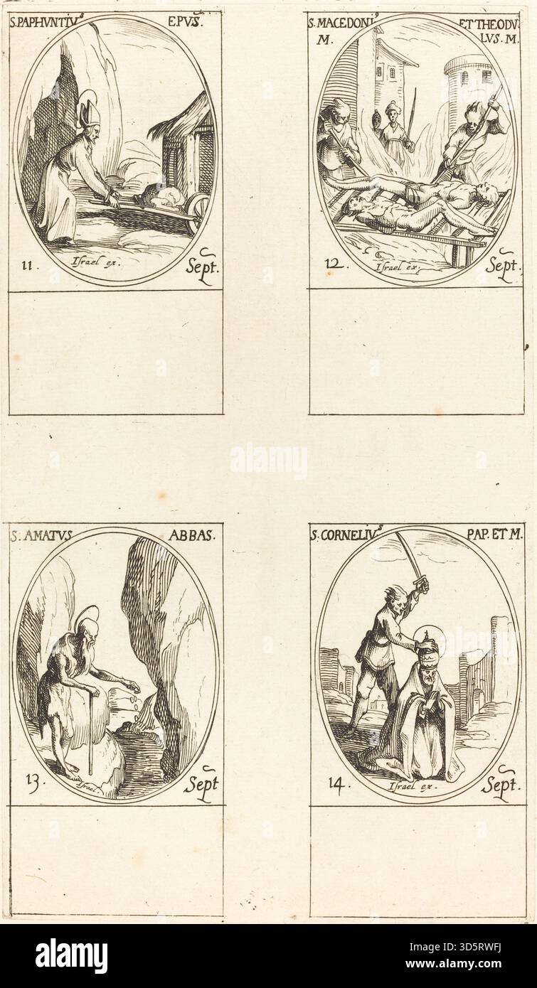 Etching by Jacques Callot depicting St Paphnutius, Sts Macedonius and ...