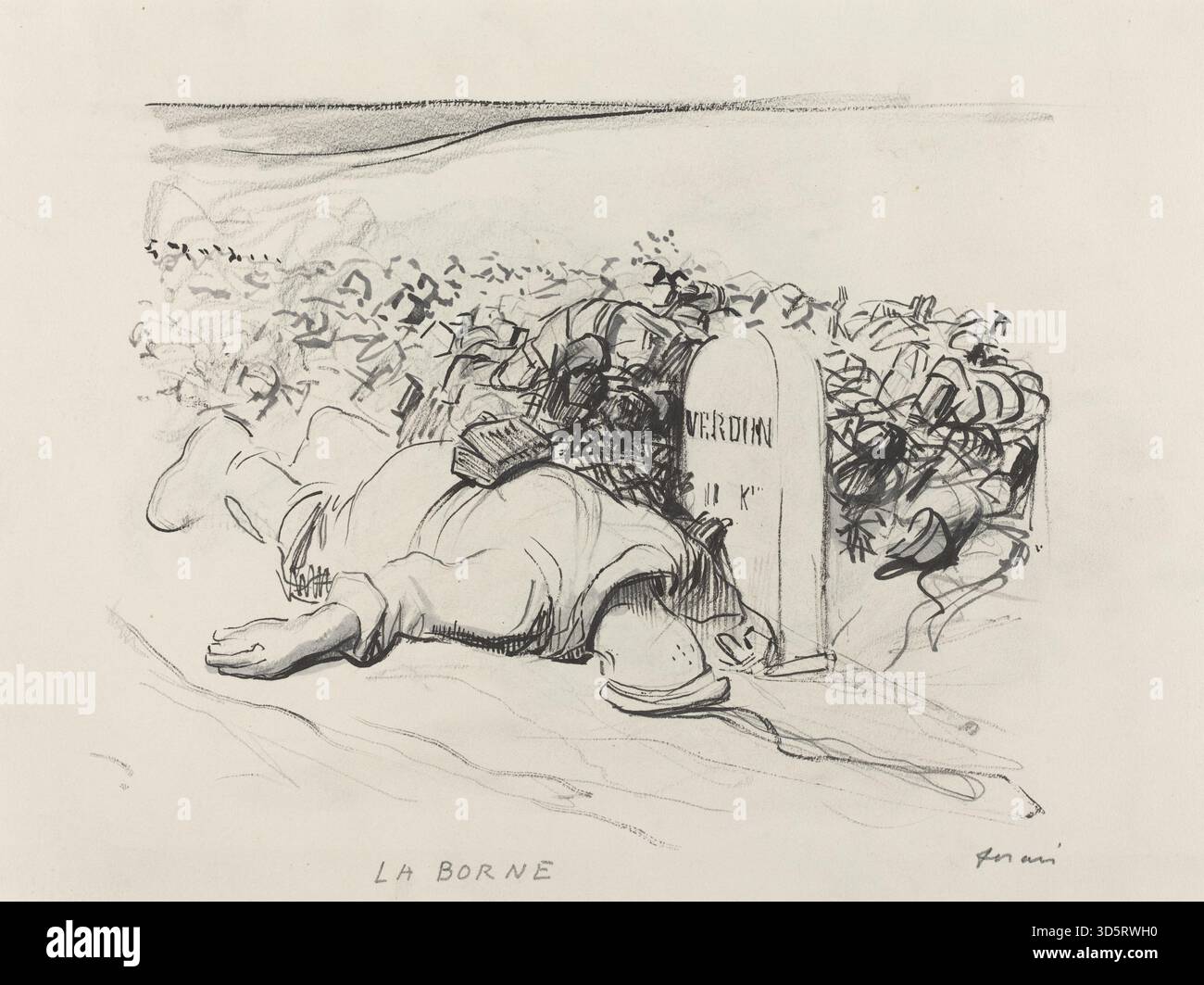 This drawing by Jean Louis Forain depicts a battlefield scene near ...