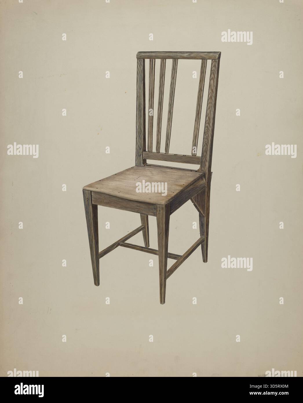 This straight wooden chair by Wilbur M. Rice, circa 1938, features a ...