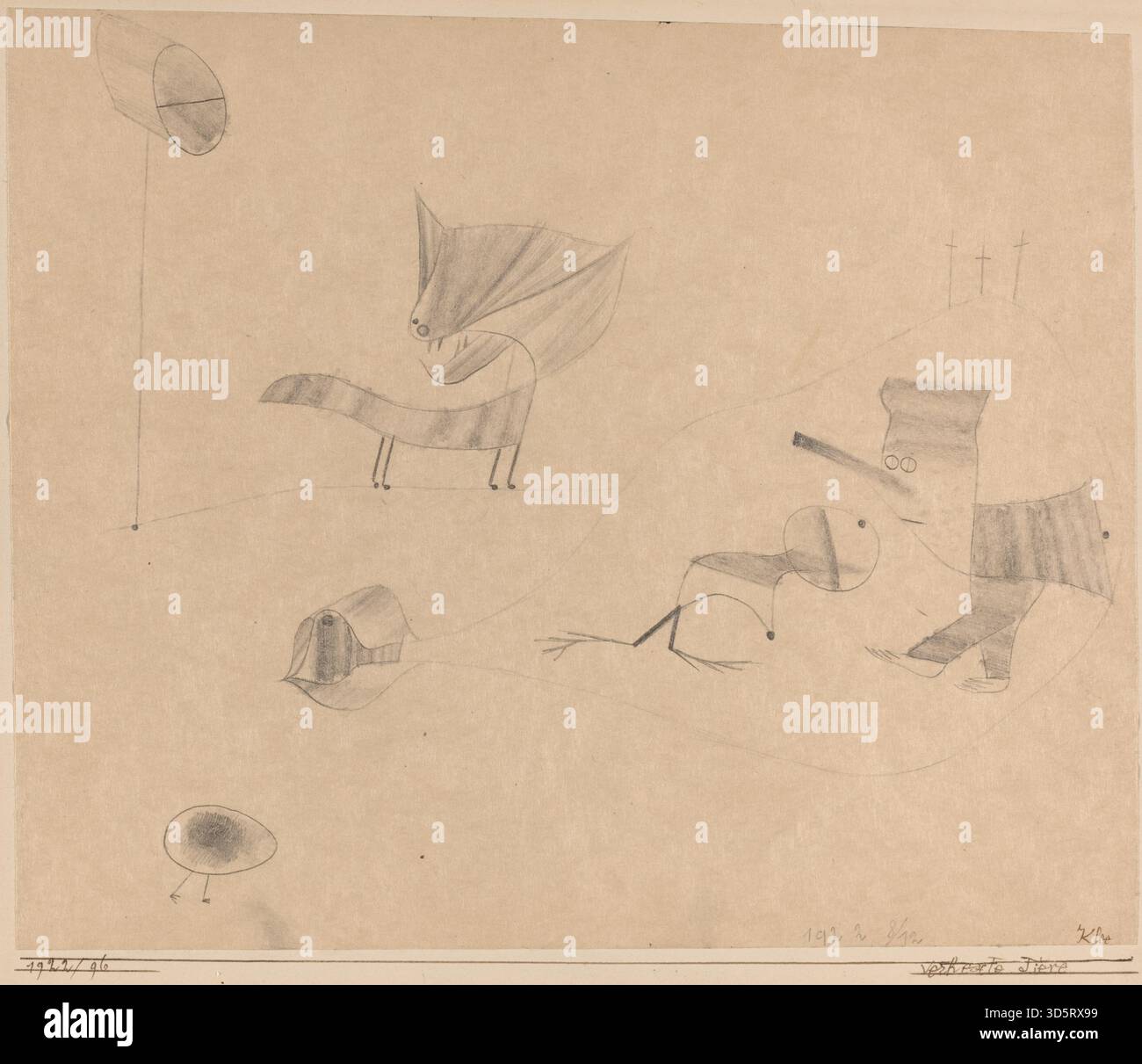 This 1922 painting by Paul Klee, 'Bewitched Animals,' depicts stylized ...