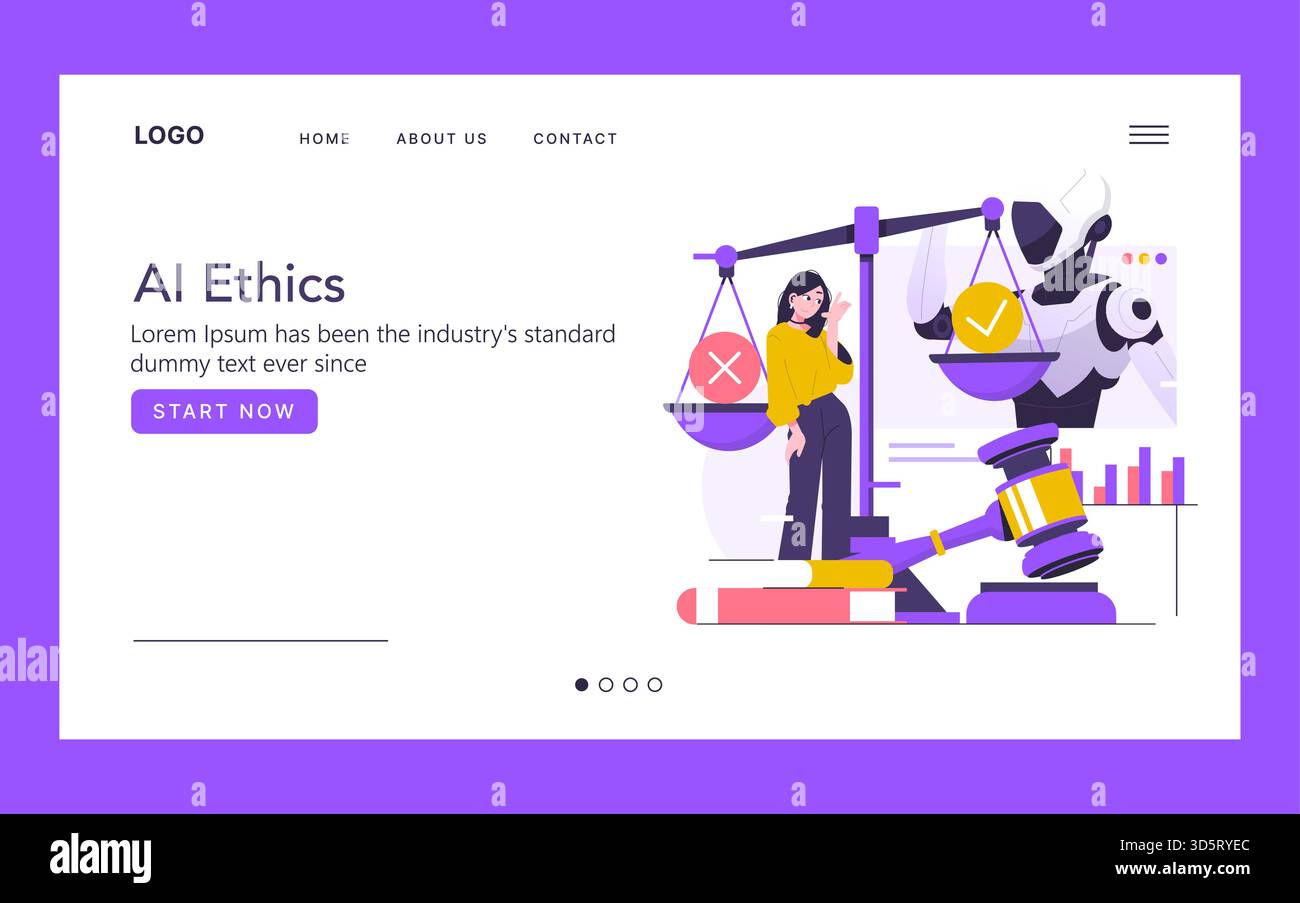 Vector illustration depicting a conversation on AI ethics, featuring a ...