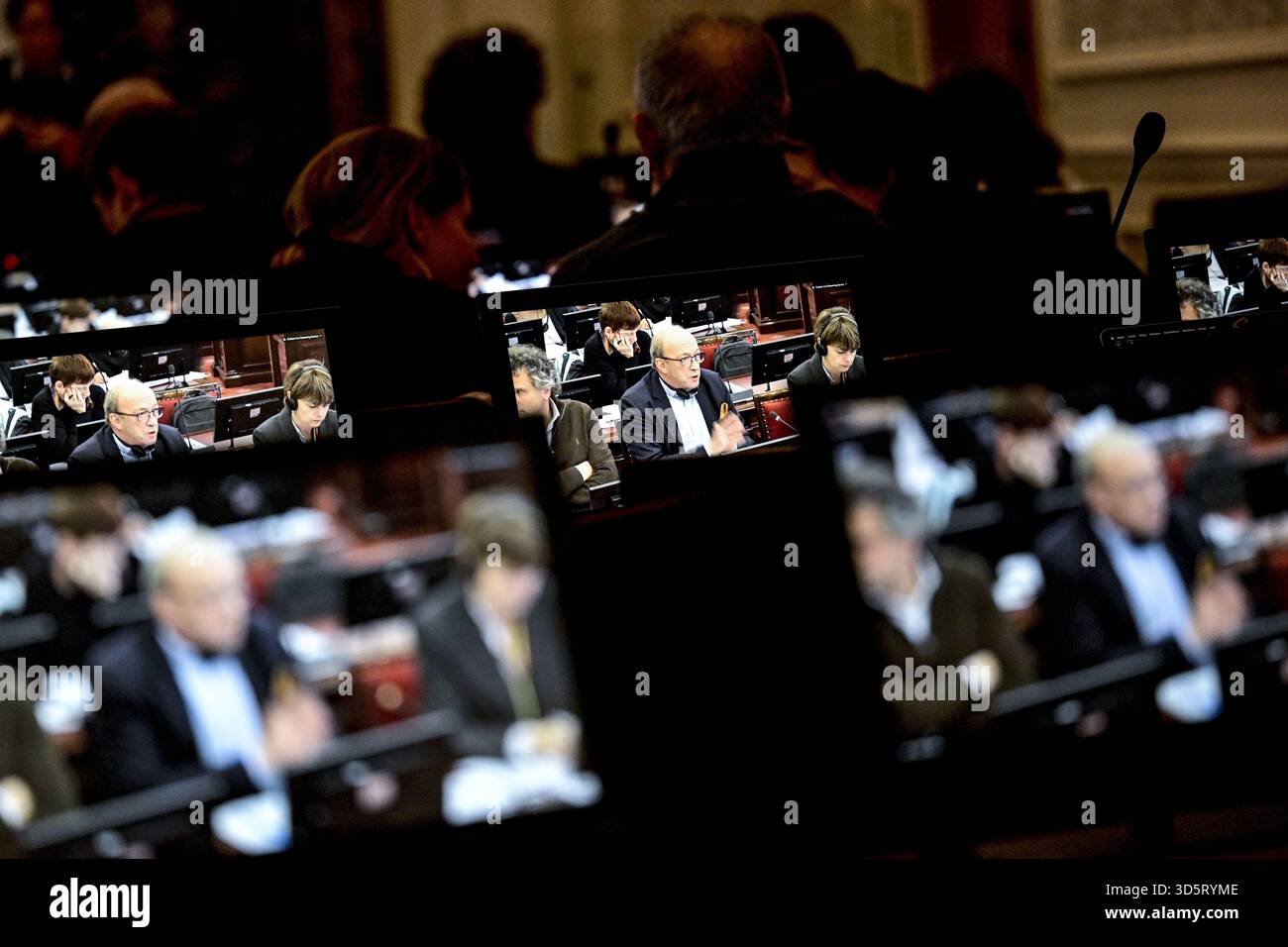 MR's senator Jean-Paul Wahl pictured on a screen during a session of ...