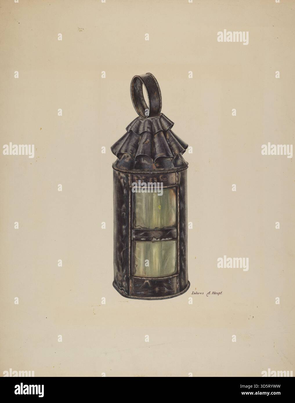 A circa 1939 horn lantern by Dolores Haupt, featuring a frame with horn ...