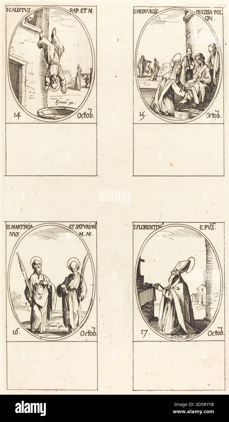 An etching by Jacques Callot depicting St. Calixtus, St. Hedwiges ...