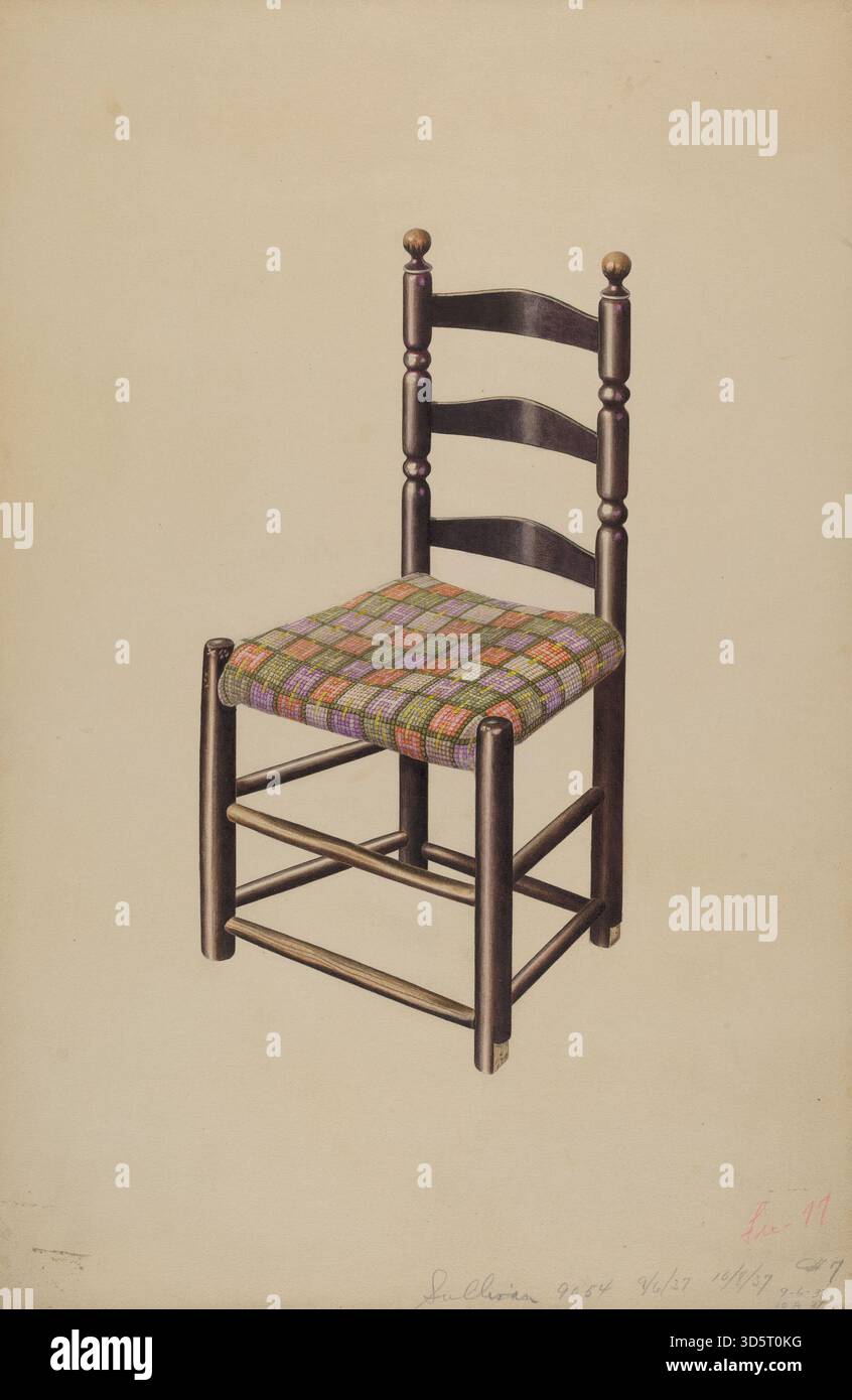 Wooden chair designed by John Sullivan in 1937, illustrating period ...