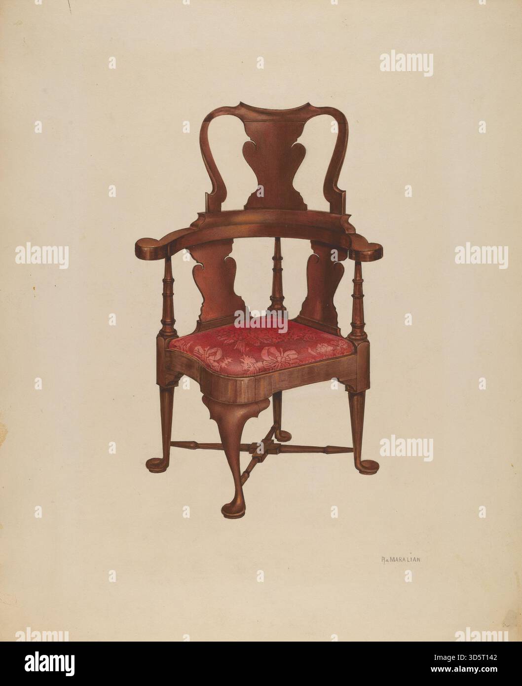 Design by Arsen Maralian, 1937, showing a roundabout chair with wooden ...