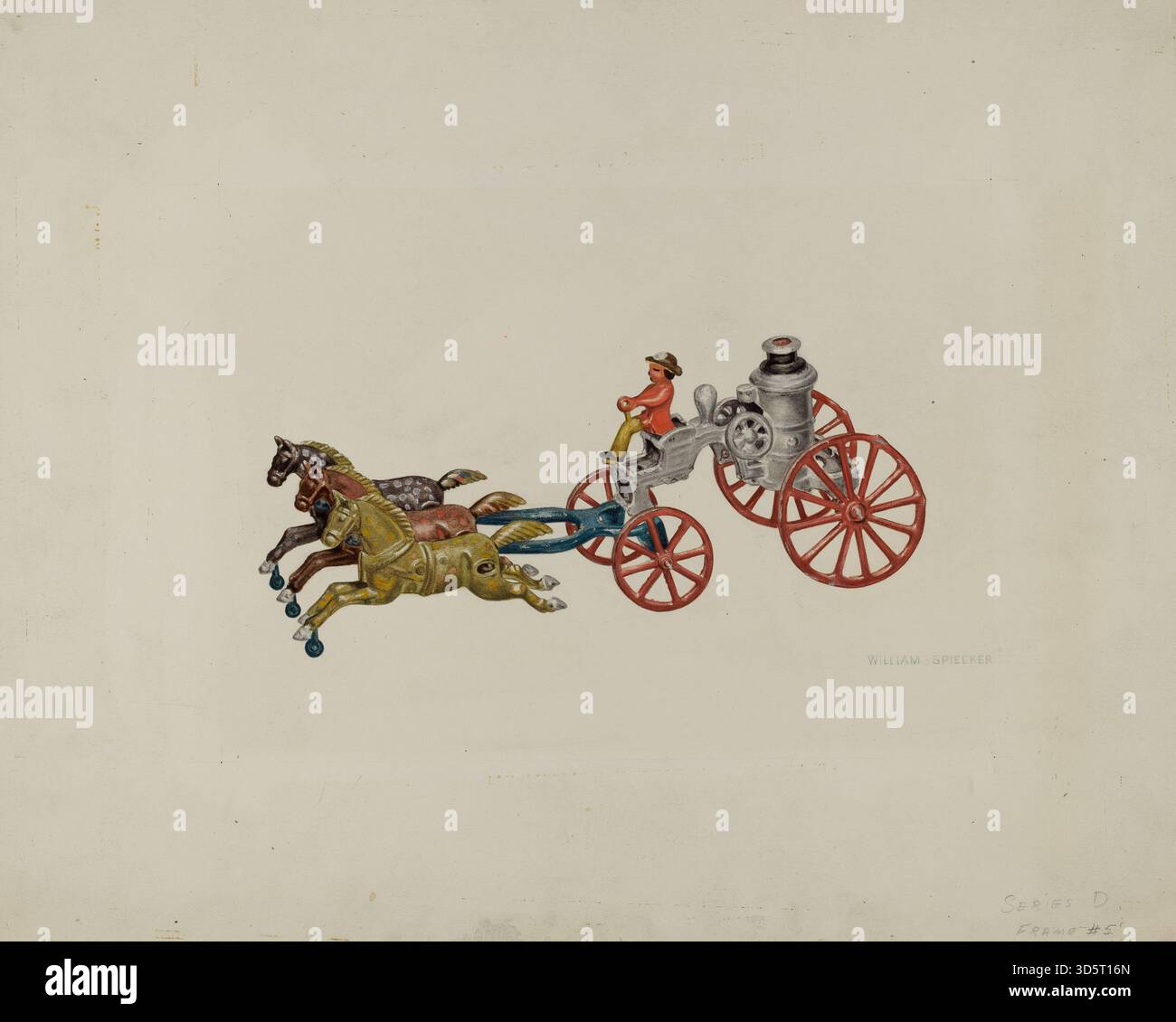 A toy fire engine illustrated by William Spiecker between 1935 and 1942 ...