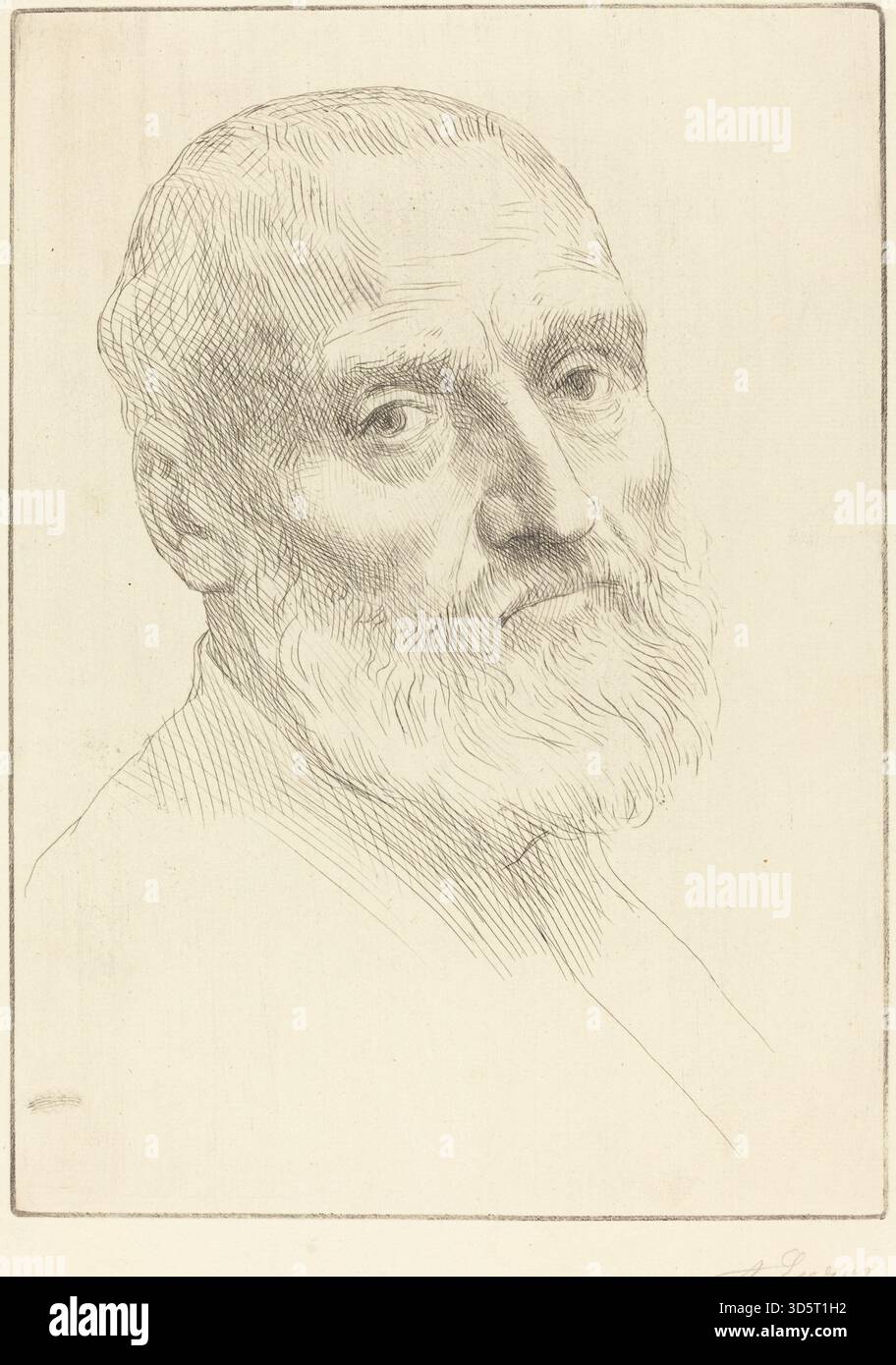 This drawing by Alphonse Legros depicts the head of a man, emphasizing ...