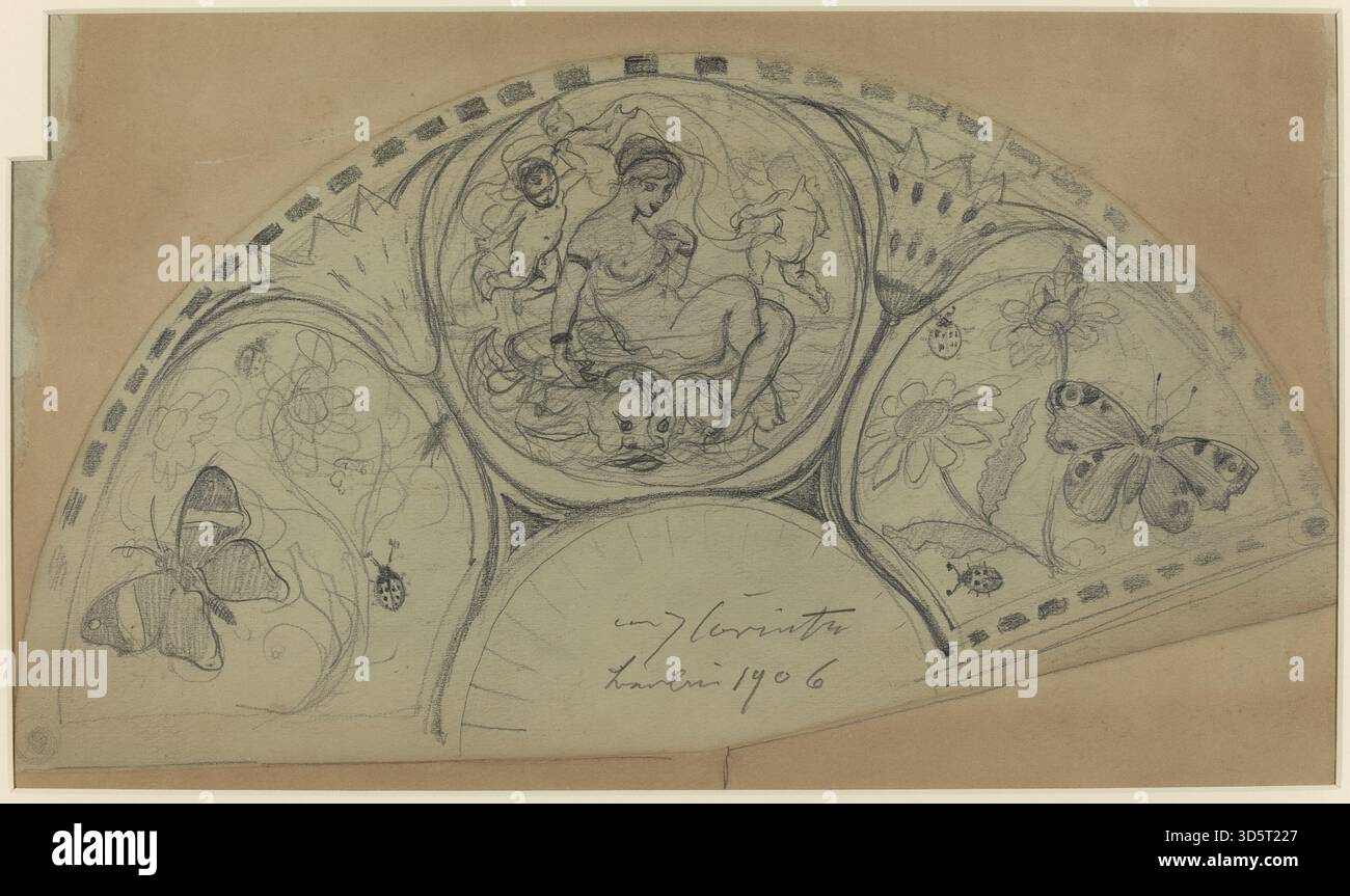 This fan design by Lovis Corinth, recto side, probably 1906, shows ...