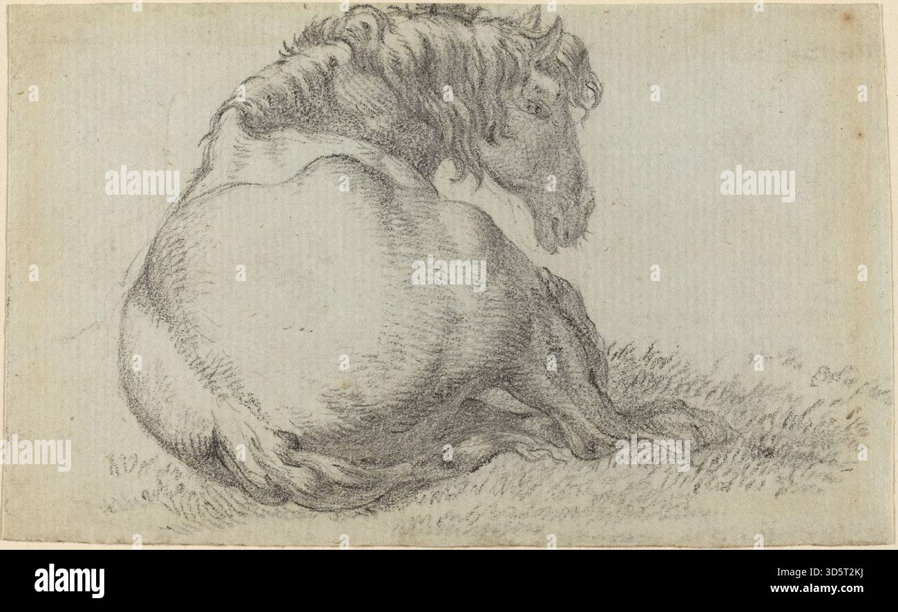 A painting attributed to Paulus Potter depicting a horse at rest in a ...