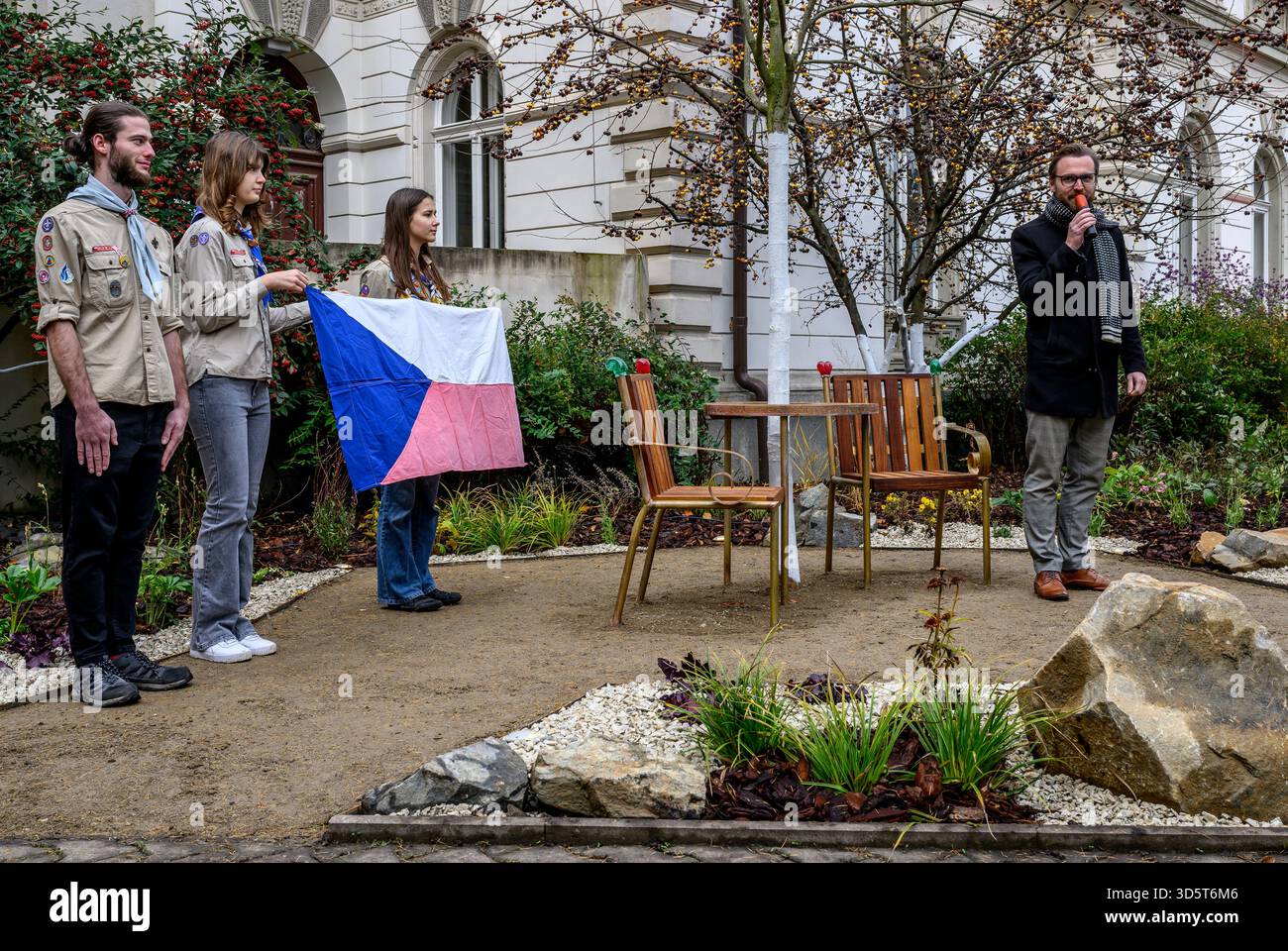 Mayor of Lovosice Vojtech Krejci (back right) speaks, as the Vaclav ...