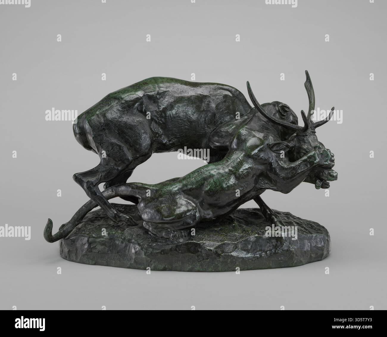 A bronze sculpture by Antoine Louis Barye depicting a panther attacking ...