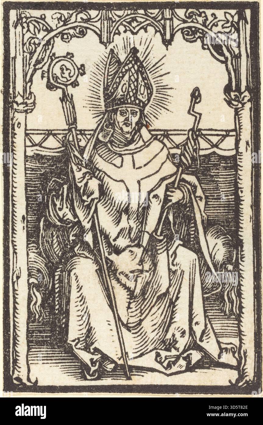 This engraving depicts Saint Erasmus holding his attributes ...