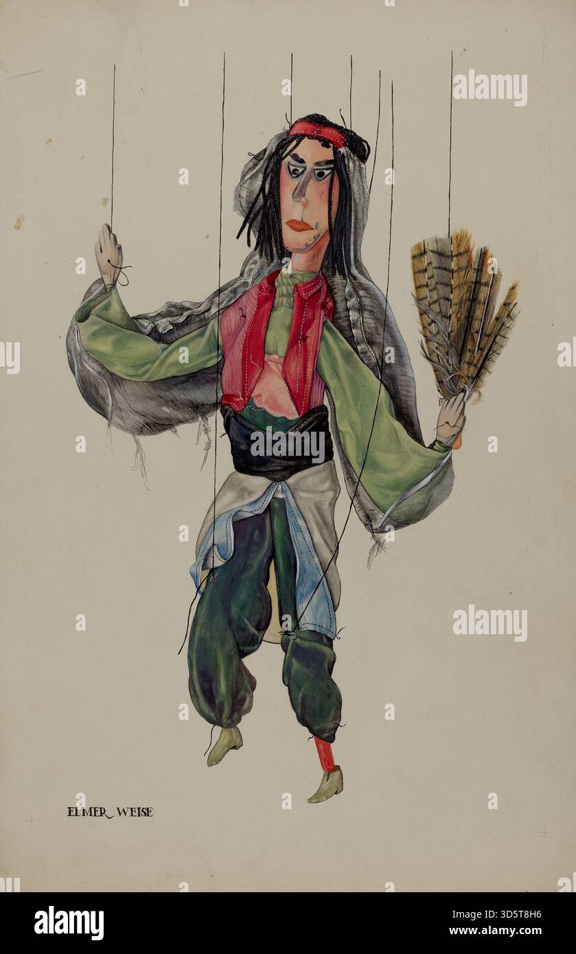 This circa 1937 fan dancer marionette by Elmer Weise is a string ...
