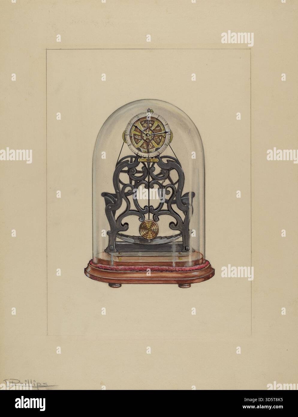 This 1937 clock by Lawrence Phillips features a wooden case, pendulum ...