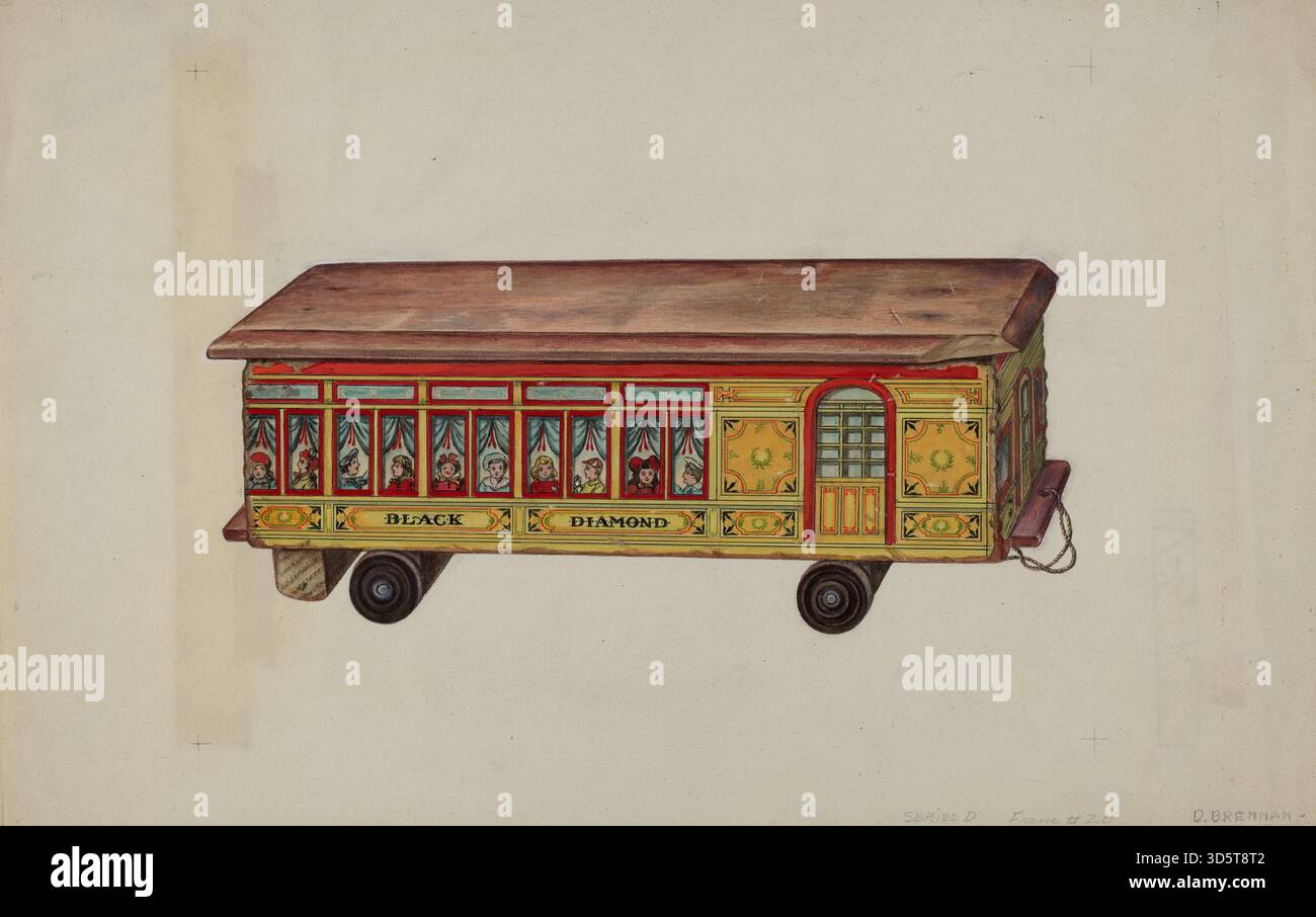 Toy Coach by Dorothy Brennan, circa 1939, a miniature vehicle made of ...