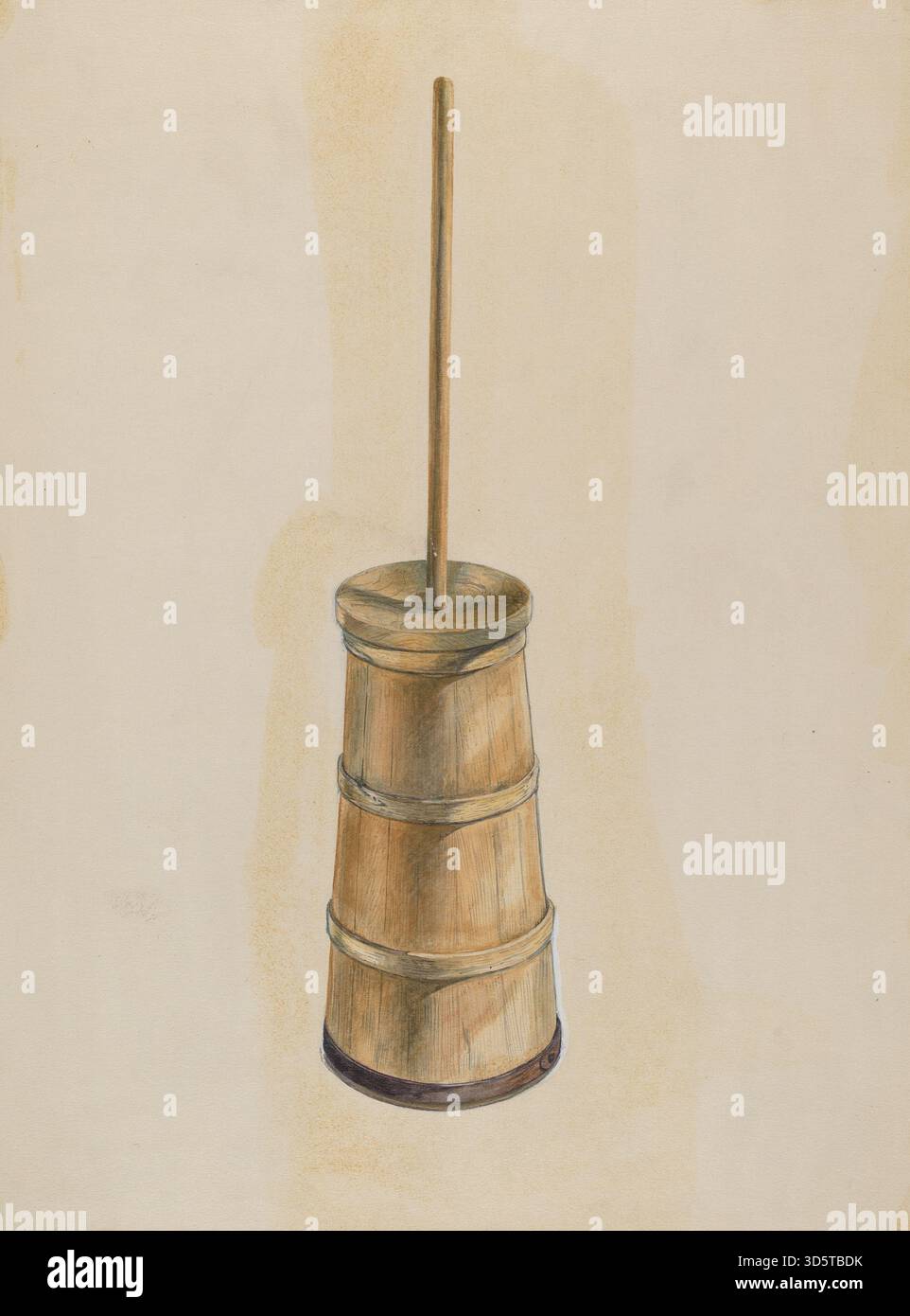 This c. 1937 work by Ralph Atkinson depicts a churn, showing material ...