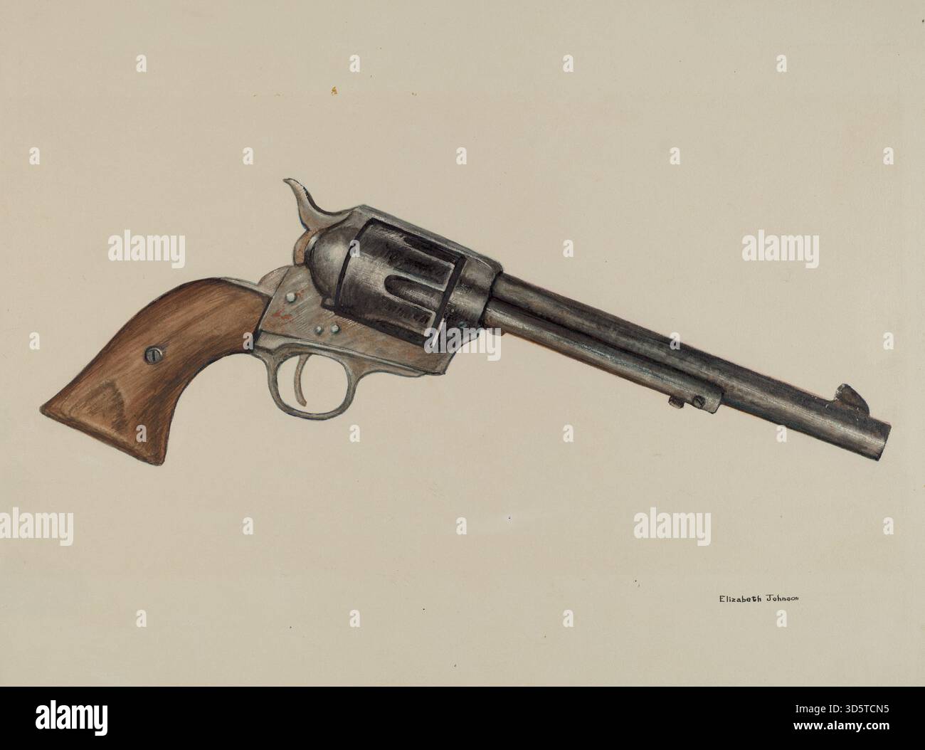 This circa 1942 drawing by Elizabeth Johnson depicts a revolver in ...