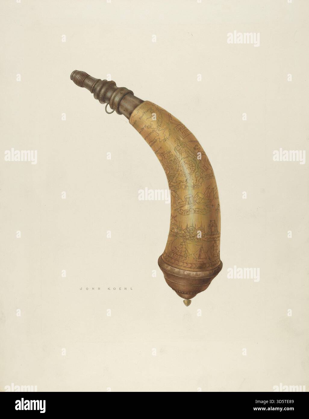 This 1938 powder horn by John Koehl is a hollowed-out container ...