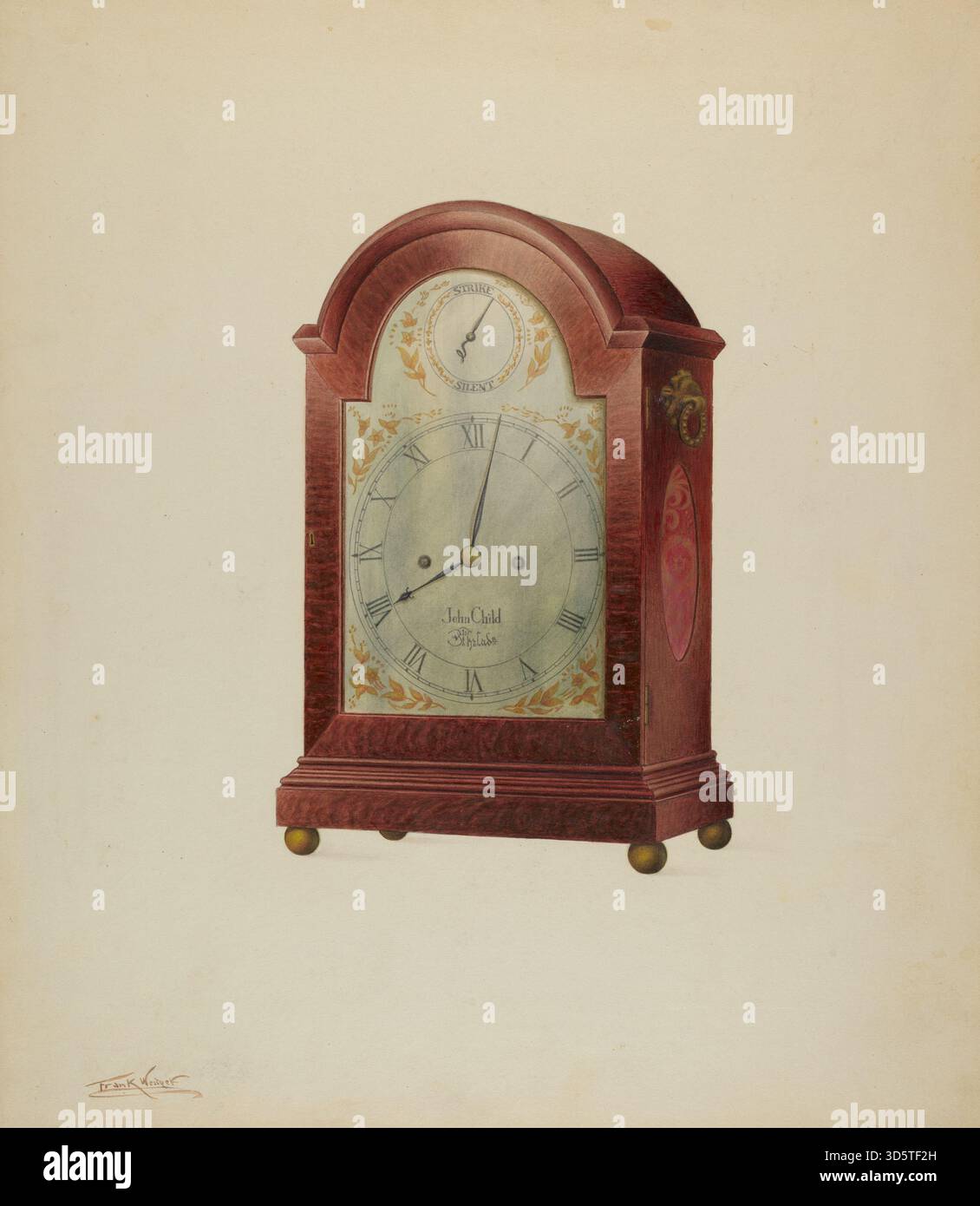 This clock, designed by Frank Wenger circa 1938, has a wooden casing ...