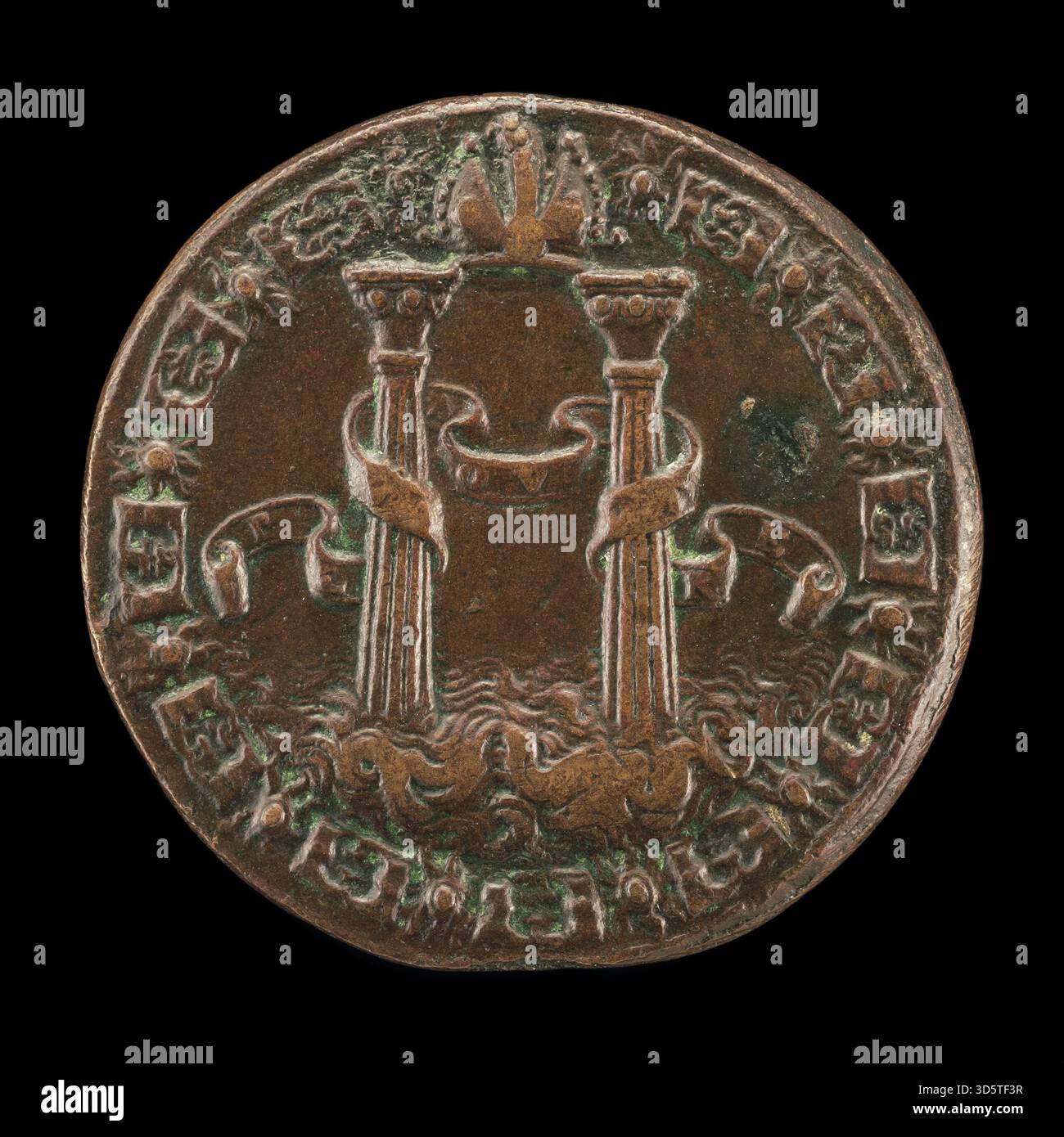 This reverse engraving by Leone Leoni, 1553, depicts the Pillars of ...