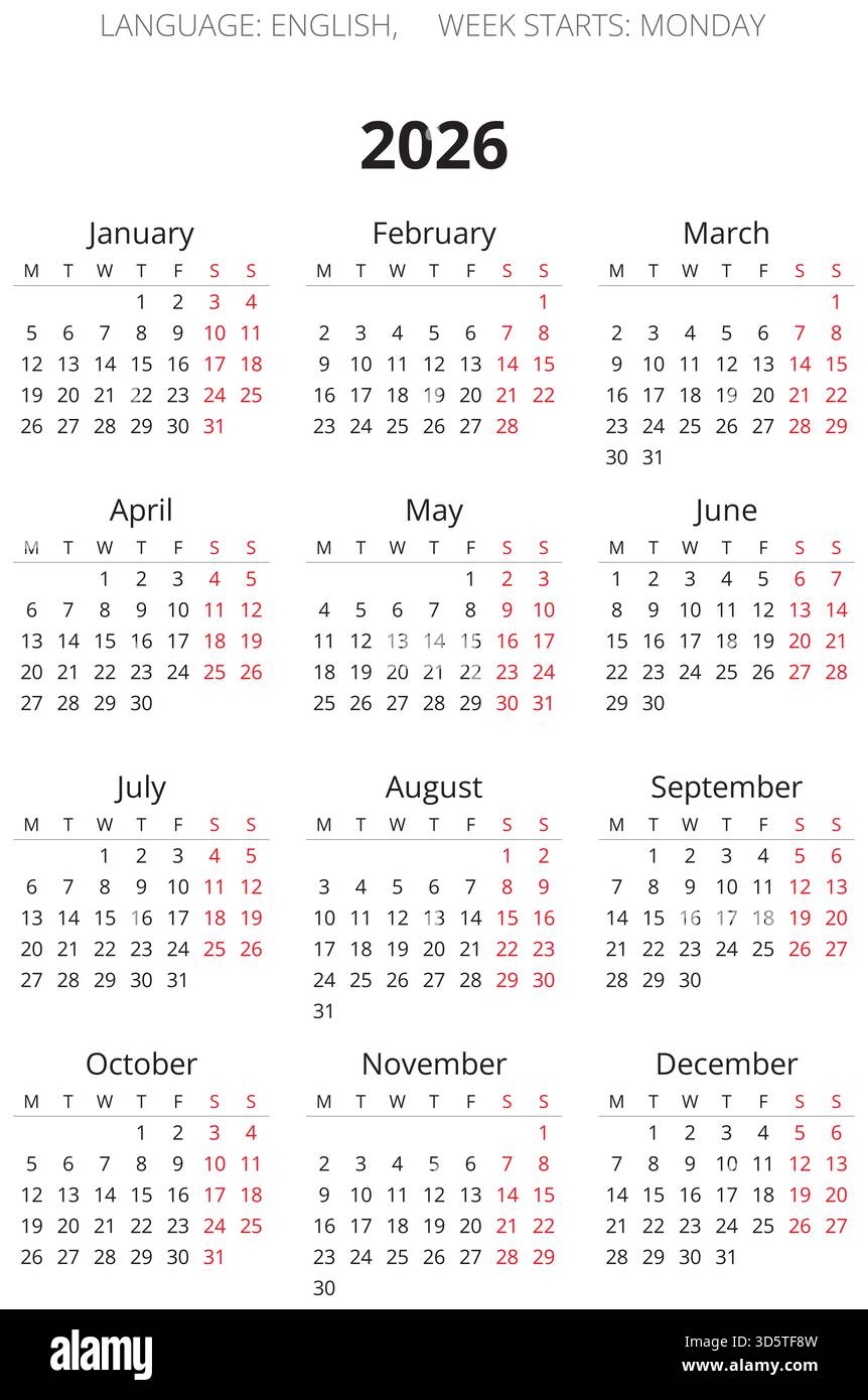 Calendar design 2026 week hi-res stock photography and images - Alamy