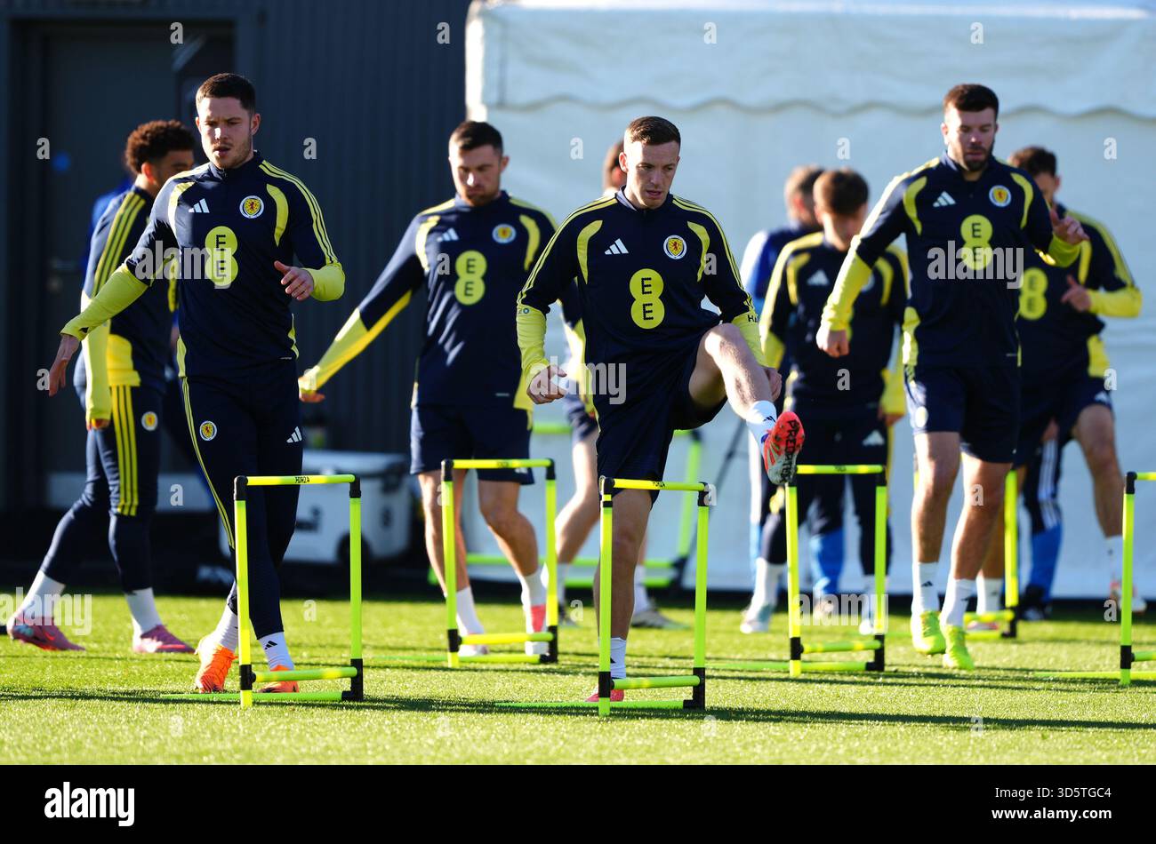 Scotland's George Hirst (left) and team-mates during a training session ...