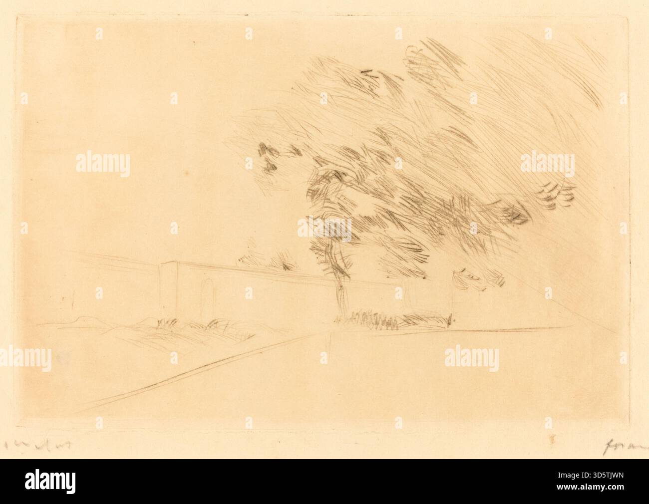 Drawing by Jean Louis Forain from 1909 depicting figures in the gardens ...