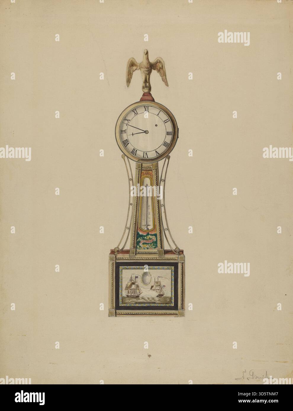 A banjo clock created by Nicholas Gorid around 1936. This timepiece ...