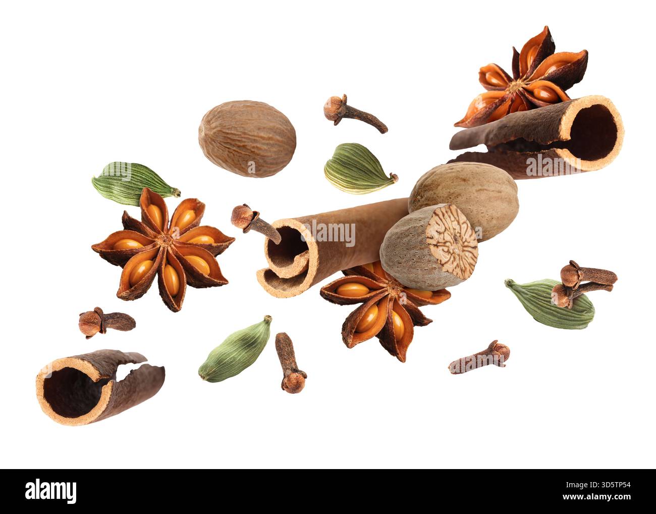 Different spices for Christmas drinks and dishes. Anise, cardamom ...