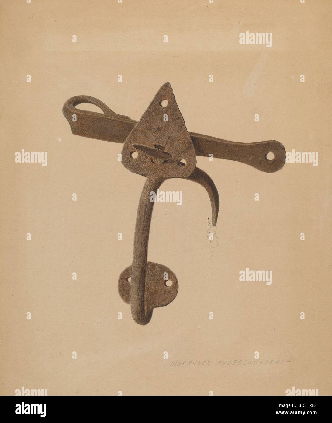 This 1940 illustration by Alexander Anderson shows a handled door latch ...
