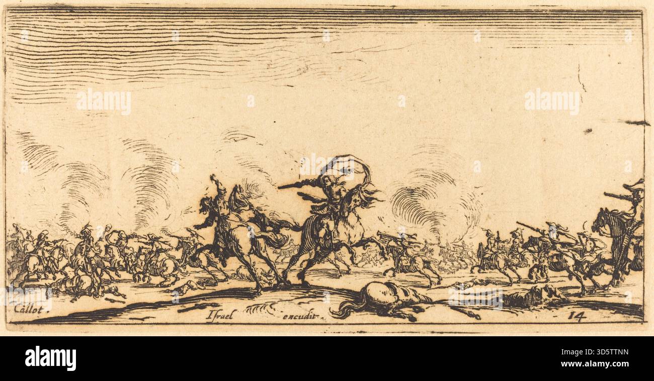 An etching by Jacques Callot created around 1632–1634 depicting cavalry ...