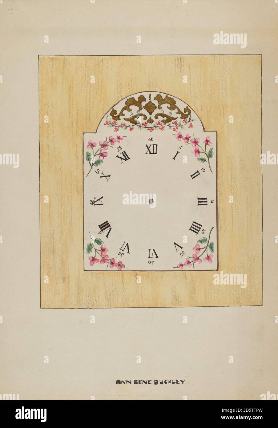 An American clock face circa 1936 by Ann Gene Buckley, showing numbers ...