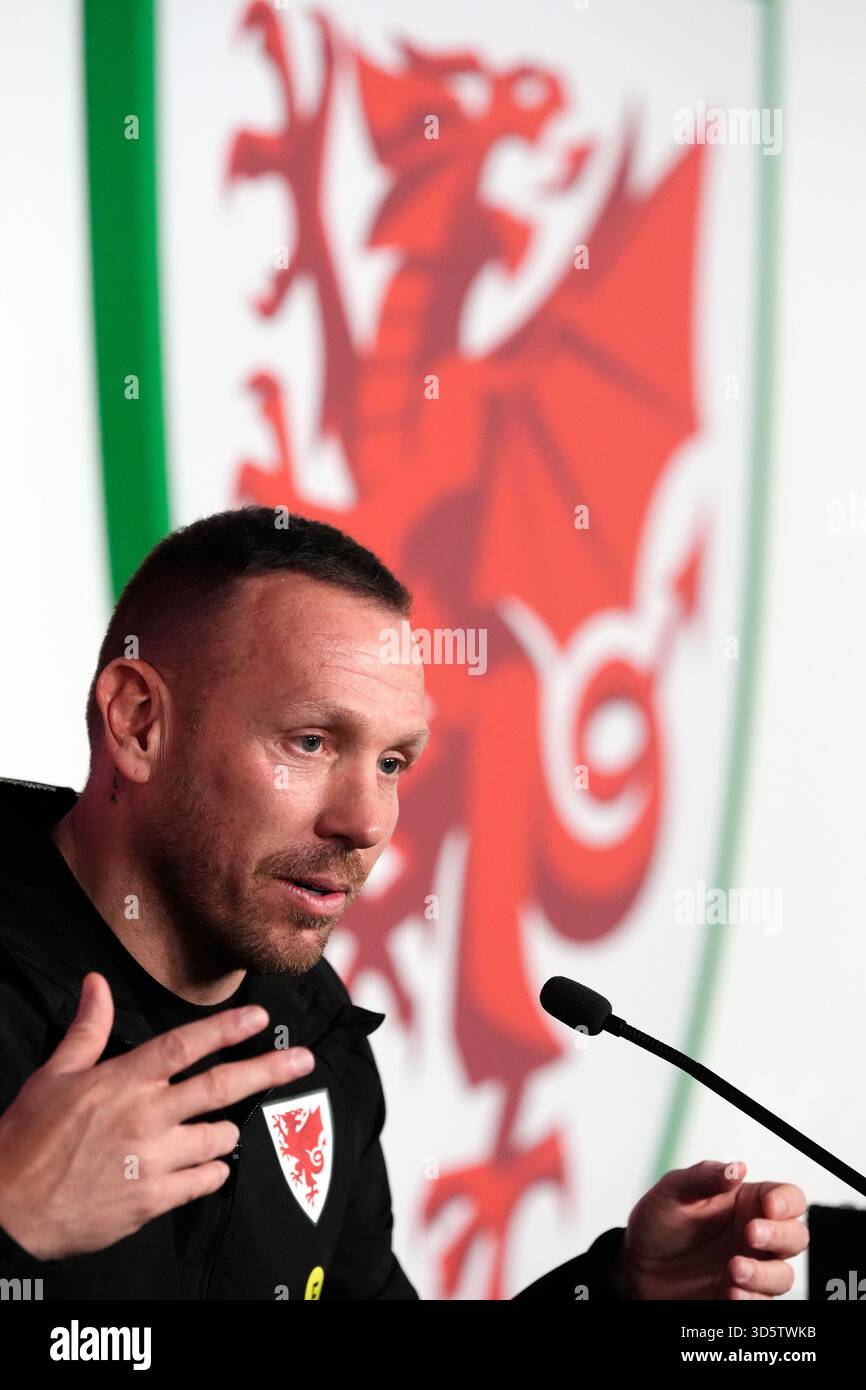 Wales head coach Craig Bellamy during a press conference at the Vale ...