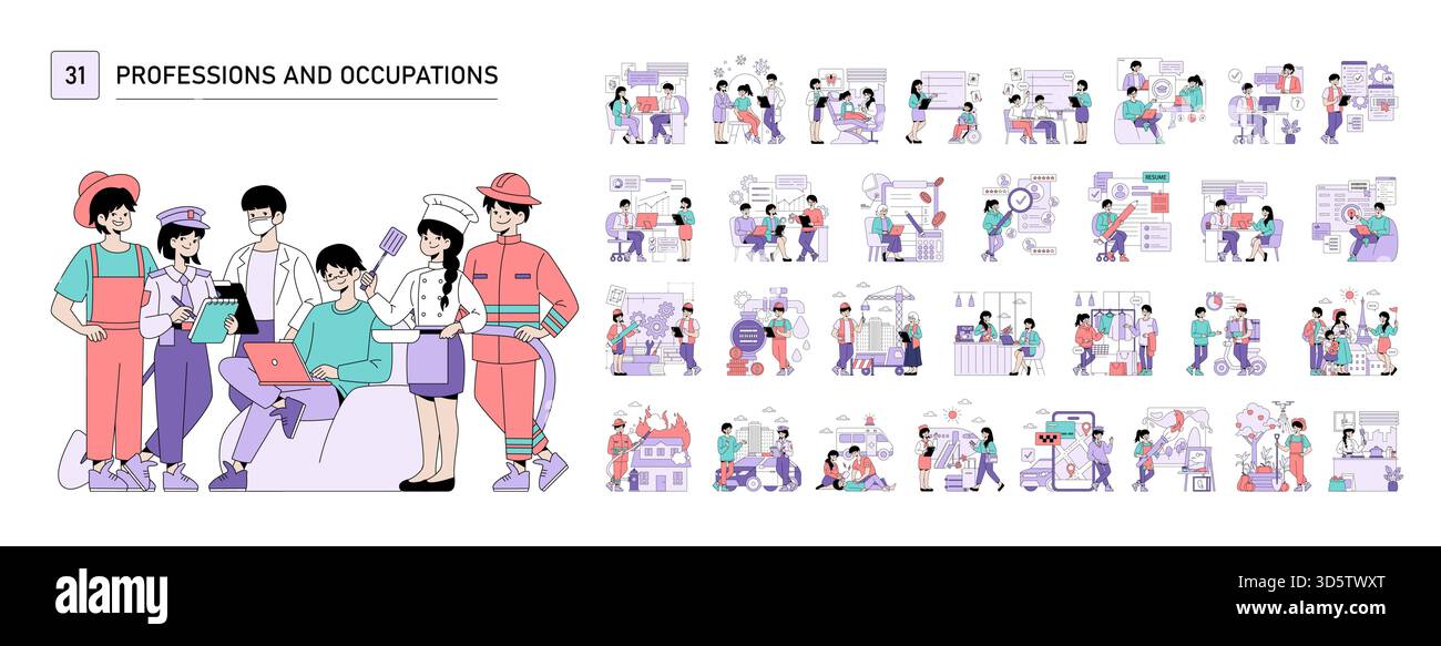 Vector illustration showcasing various professions and occupations with ...