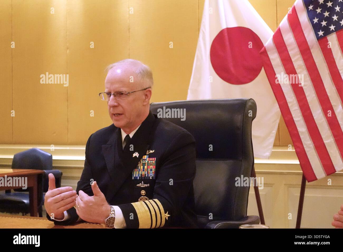 U.S. Chief of Naval Operations, Adm. Daryl Caudle, talks to selected ...